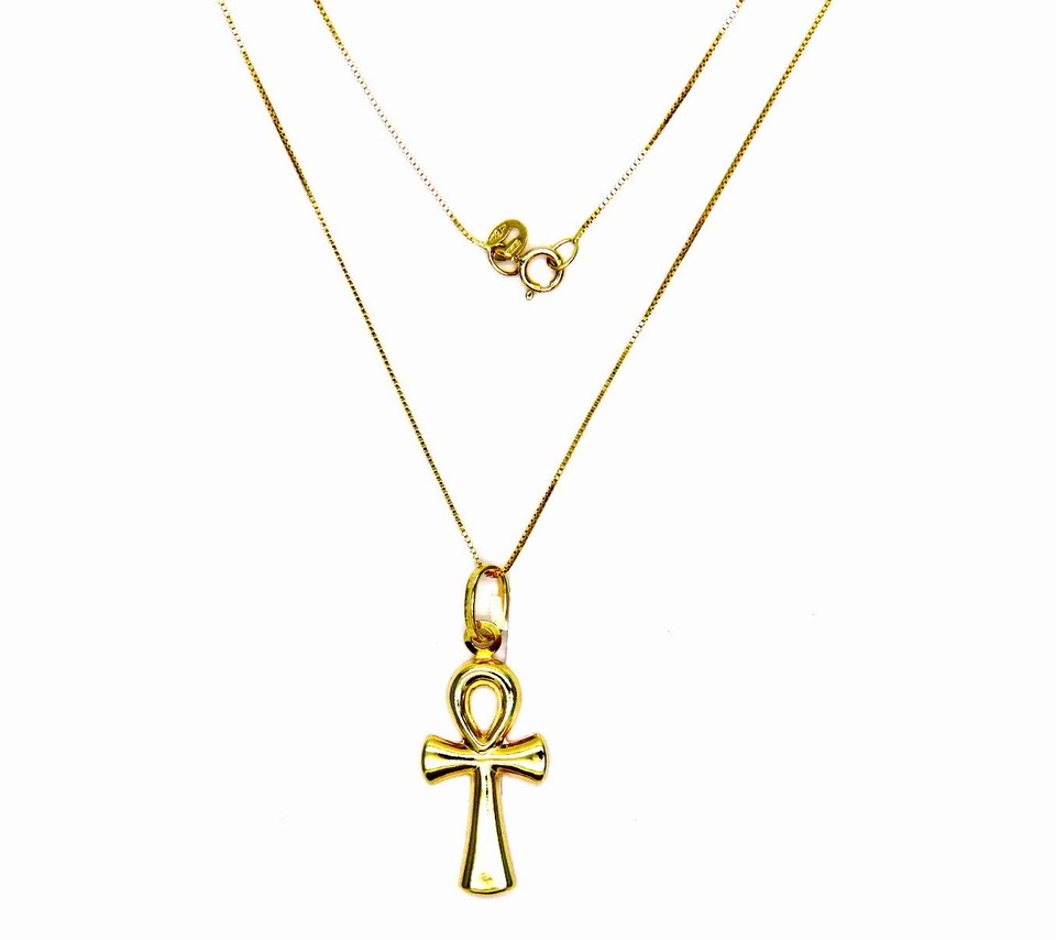 Necklace Yellow Gold 18KT With Charm Pendant Cross Of Life Women's ...