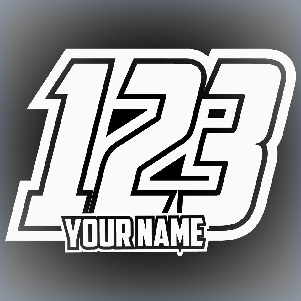 3 x Custom Race Numbers And Name Stickers Motocross Kart Decals MX Dirt ...