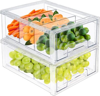 Mano 2Pack Clear Fridge Drawers Pull Out Stackable Refrigerator Drawer ...