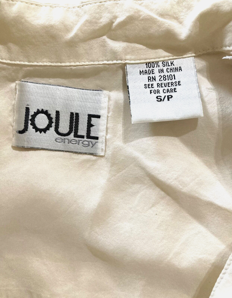 JOULE ENERGY VINTAGE IVORY SILK SHORT SLEEVE BUTTON UP TOP, WOMEN'S S ...