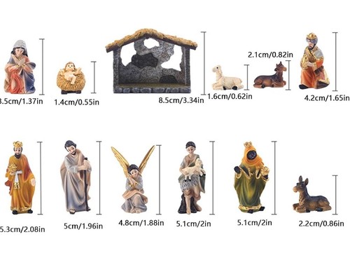 Mini Resin Christmas Nativity Set, 12 Piece Set includes Manger and 11 ...
