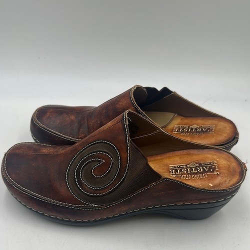 L'Artiste Spring Step Brown Vanessa Leather Clog Spiral Swirl Women's ...