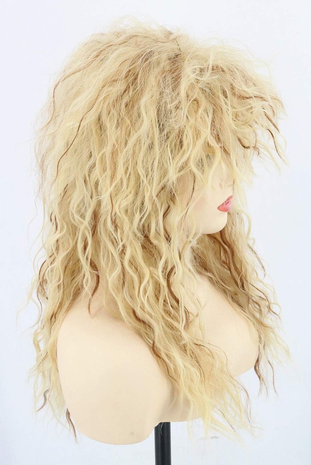 Topcosplay Men'S Long 80S Rocker Heavy Metal Punk Curly Wig For ...