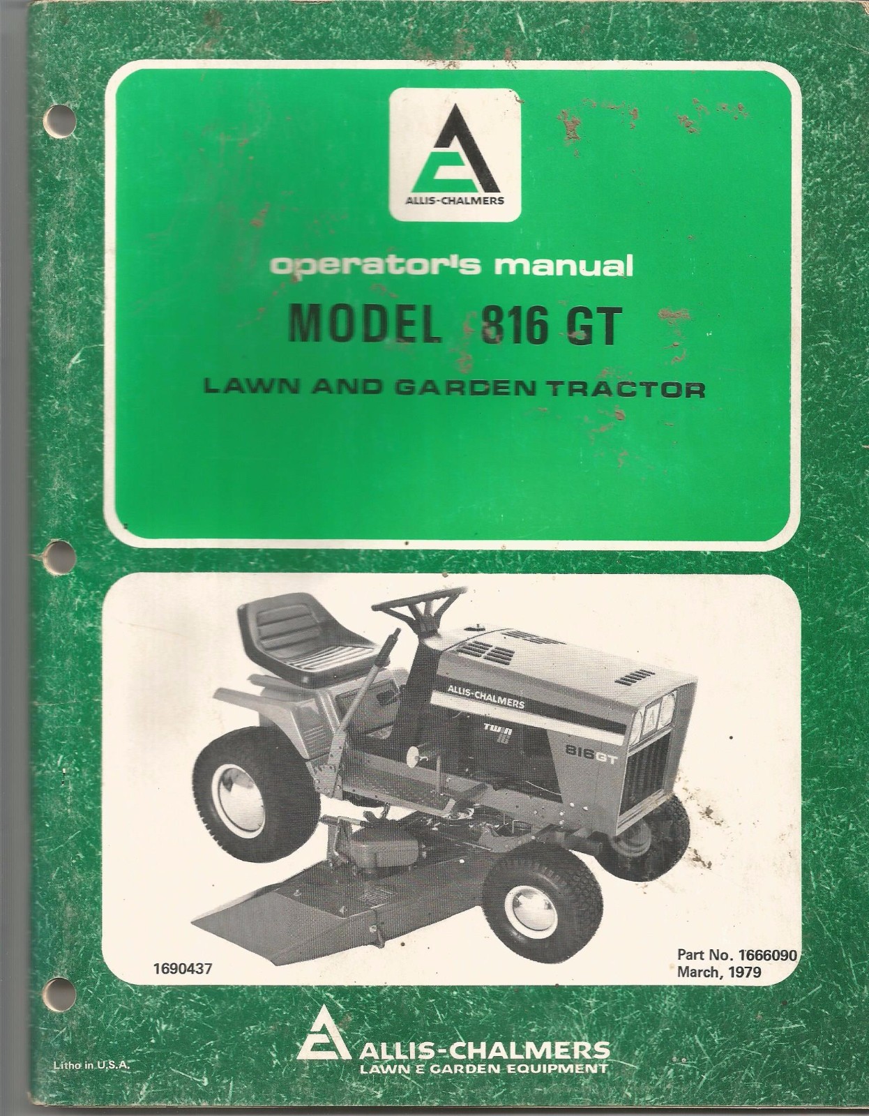 Allis Chalmers Model 816 GT Lawn & Garden Tractor Operator's Manual | eBay