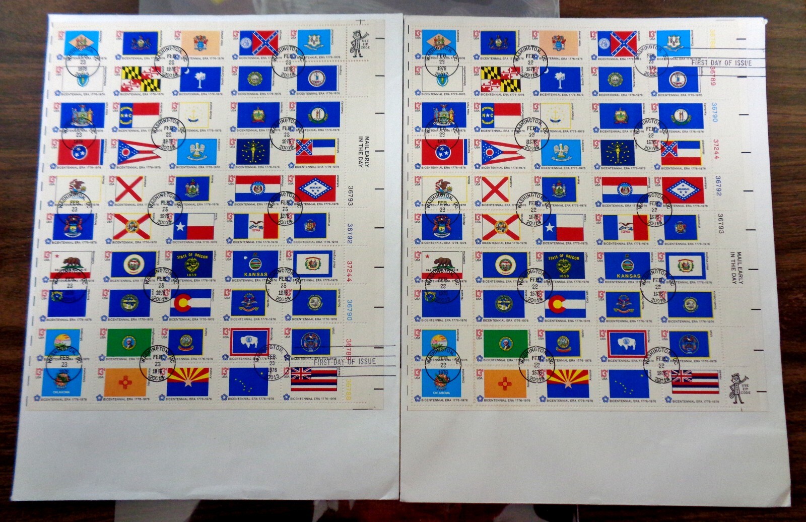 2 - SC# 1633-82 BICENTENNIAL ISSUE 50 STATE FLAGS 1976 FDI CANCELED ...