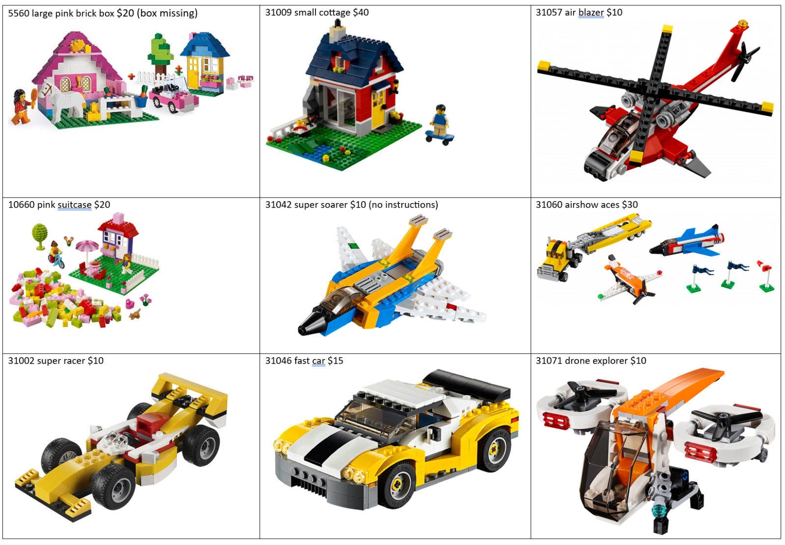 LEGO CREATOR: Airshow Aces (31060) complete with instructions ...