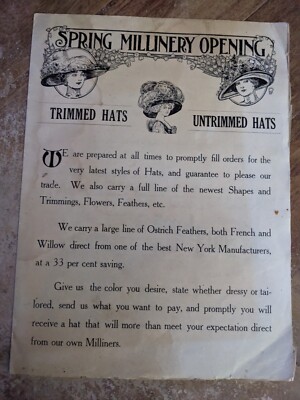 Spring Millinery Opening Advisement Flyer | eBay