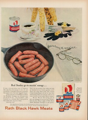 1954 Rath Black Hawk Meats Sausage Vintage Old Print Ad Breakfast Hash ...
