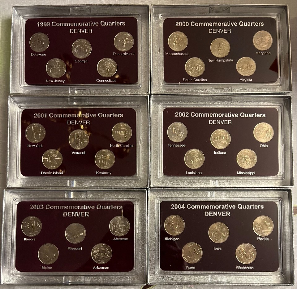1999-2004 50 STATES COMMEMORATIVE QUARTERS DENVERA MINT, 6 SETS, 30 ...