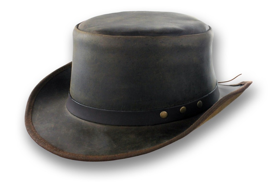 Distressed Leather Coachman Top Hat Steampunk Tophat Topper Deadmans ...