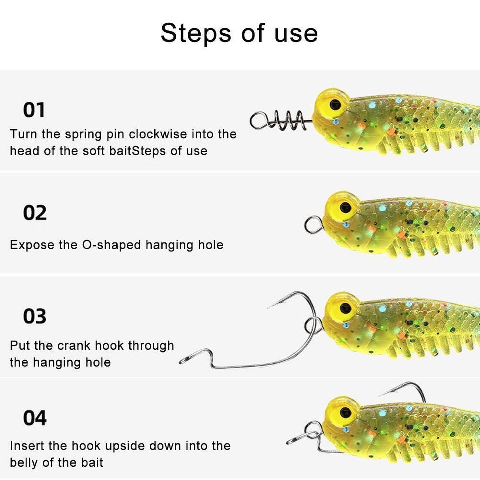 100pcs mixsizes Spring Twist Lock Fishing Hook Centering For Soft Pin ...