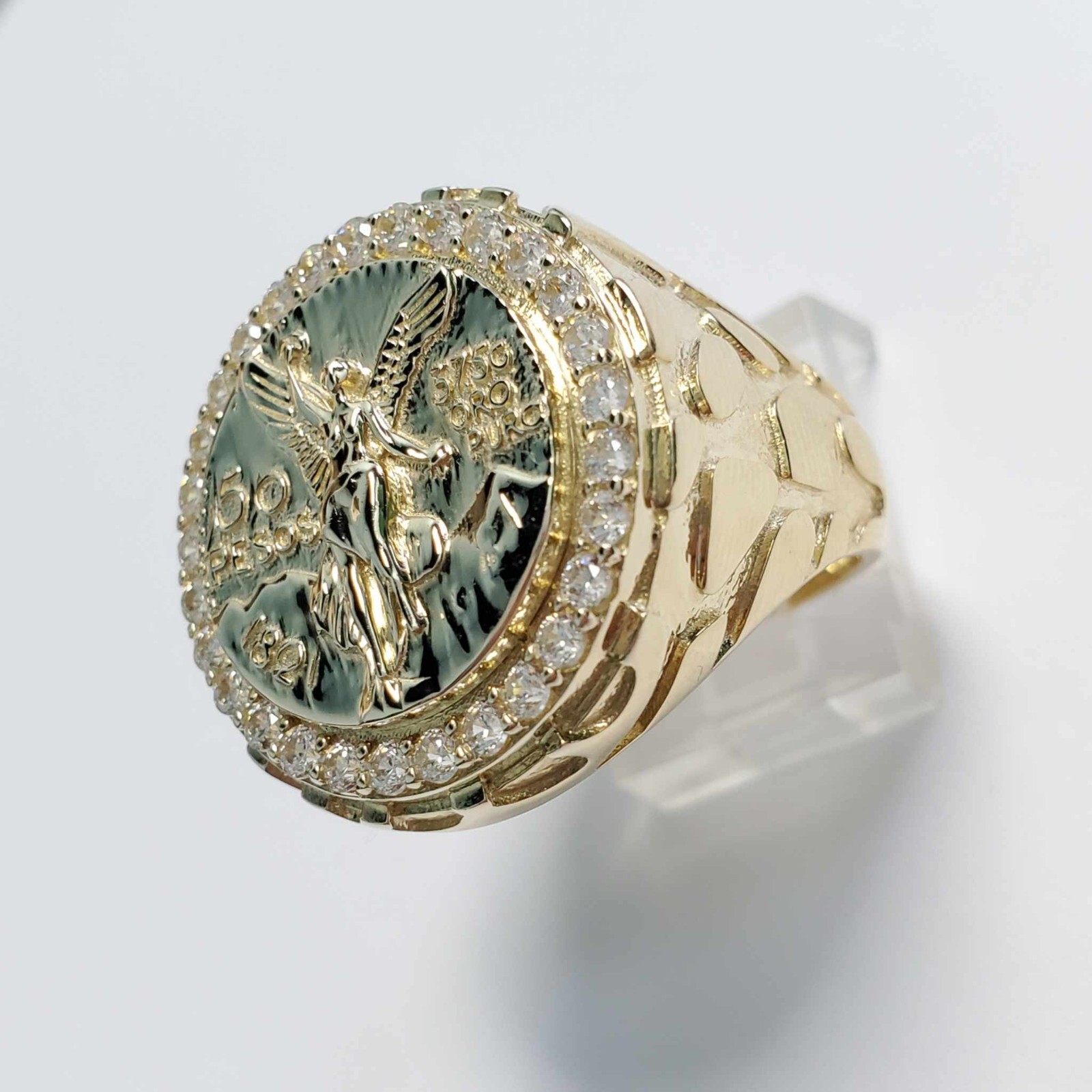 Solid 14k Yellow Gold 50 Pesos Centenario Coin Ring Nugget Style 14 ...
