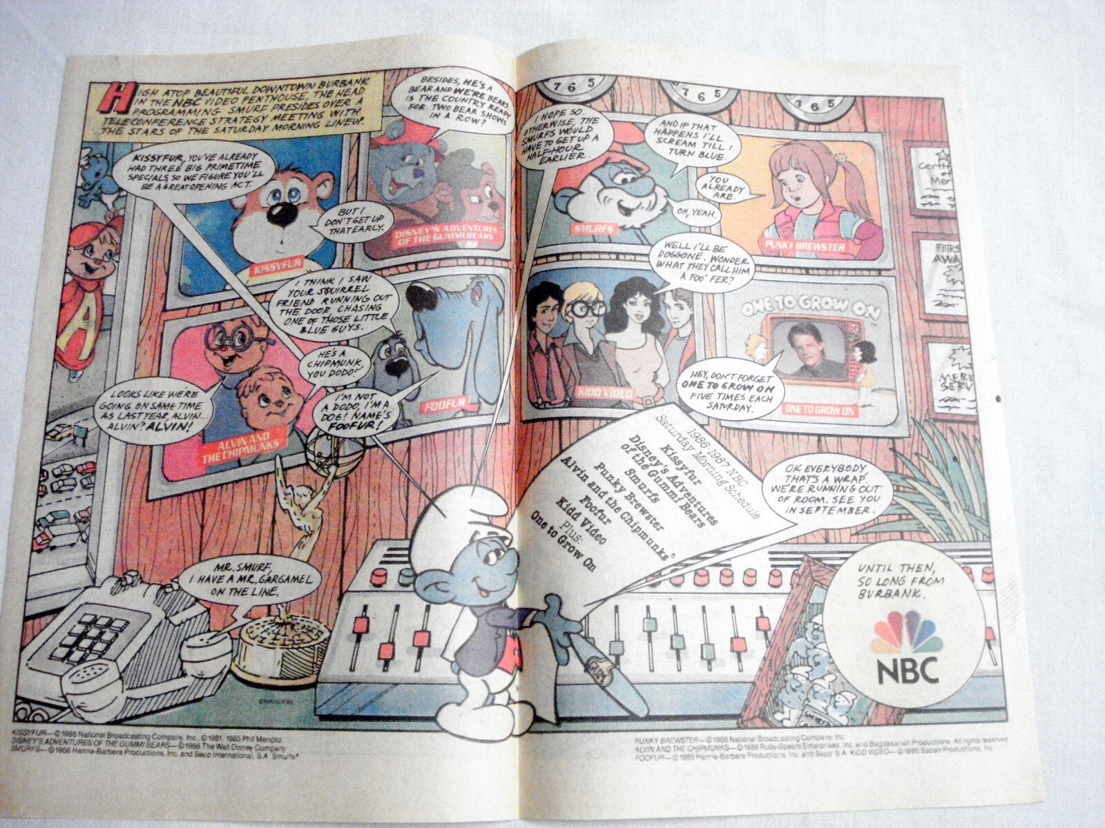 1986 NBC Saturday Morning Cartoons Ad Smurfs, Kissyfur, Gummie Bears | eBay