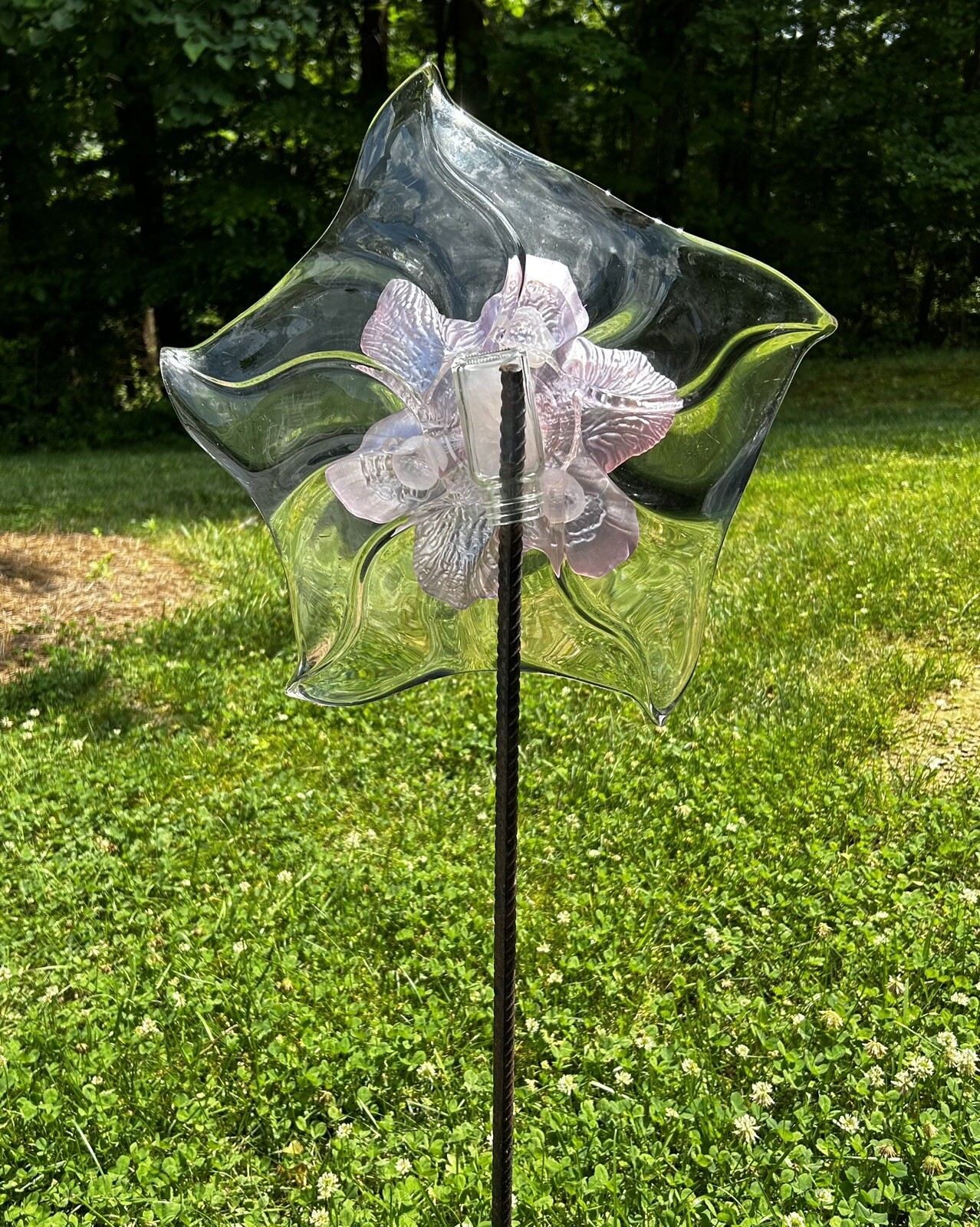 Oversized Pink Blossom Clear Glass Garden Flower Repurposed Suncatcher ...
