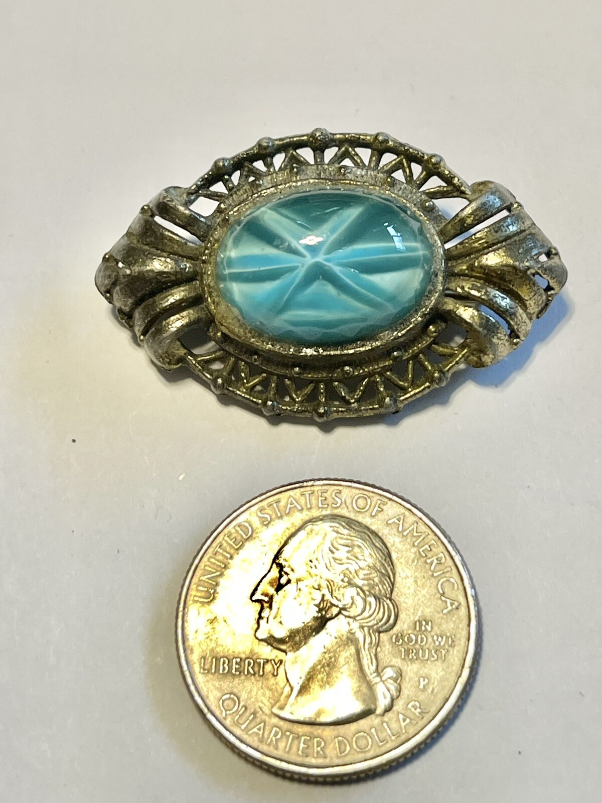 Antique Edwardian Art Nouveau Faux Aqua Blue Star Sap… - Gem