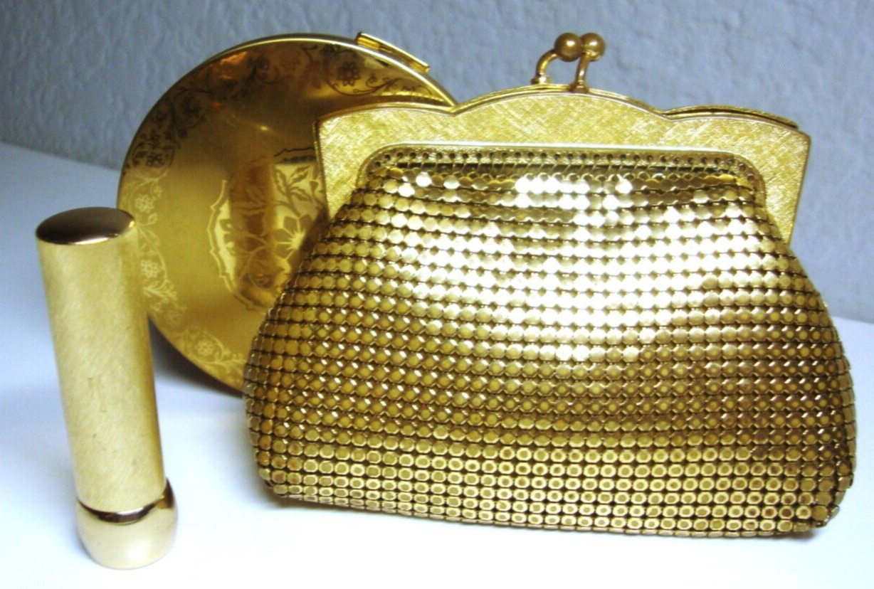 Gold Metal Mesh Change Purse - Helena Rubinstein Lipstick - Etched ...