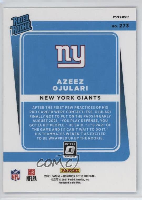 2021 Panini Donruss Optic Rated Rocket Prizm Azeez Ojulari #273 Rookie ...
