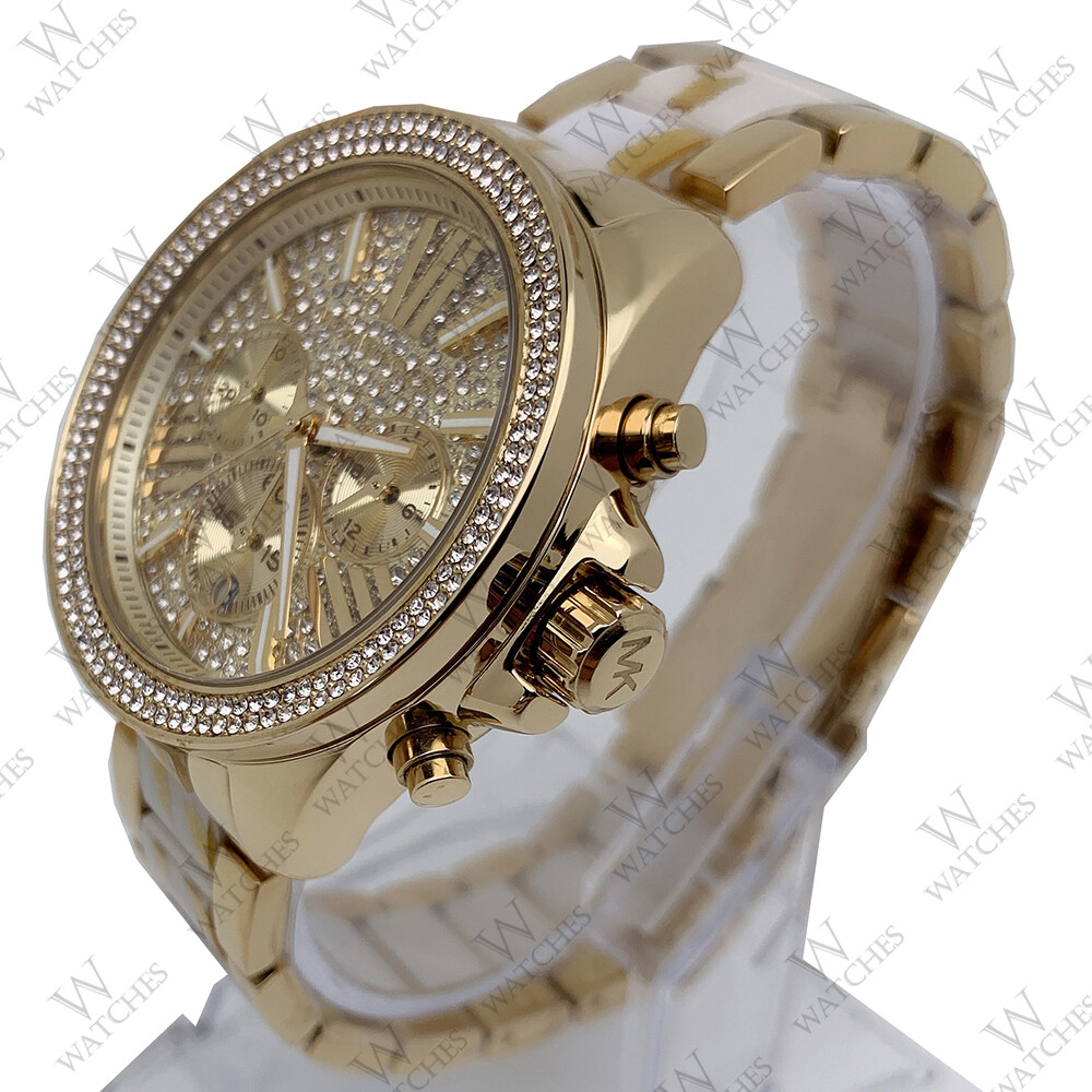 New Michael Kors MK6157 Wren Gold Tone Crystal Chronograph Quartz ...