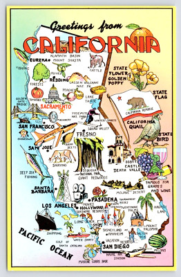 Postcard California Map Greetings Places and Things to See | eBay