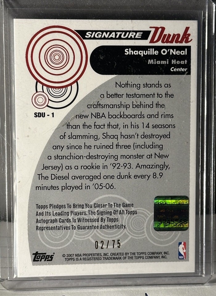2007 TOPPS SHAQUILLE O’NEAL AUTO SIGNATURE DUNKS TRADEMARK MOVES /75 | eBay