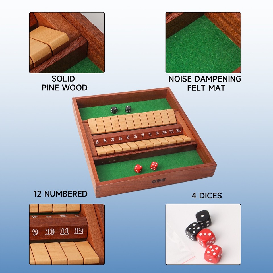 2-Player 12 Number Shut The Box Dice Game. Family Party Porch Pub Bar ...