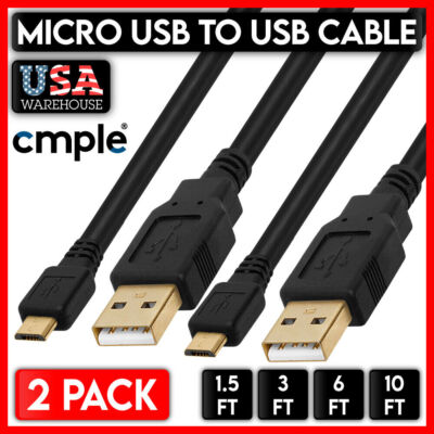 2 Pack Micro USB Data Sync Charger Cable 1.5/3/6/10 FT Android Phones ...