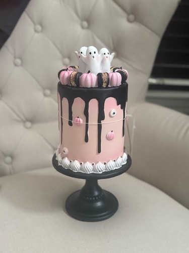 New Ghoulish PINK Pumpkin Halloween Ghost Macaron Cake Spooky 13” HTF ...