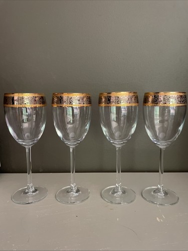 Vintage Set Of 4 Stemware Baroque Gold & Platinum Hand Decorated Wine ...