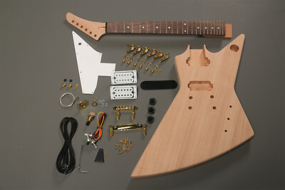 Unfinished DIY Explorer Electric Guitar Kits HH Pickups Gold Hardware ...