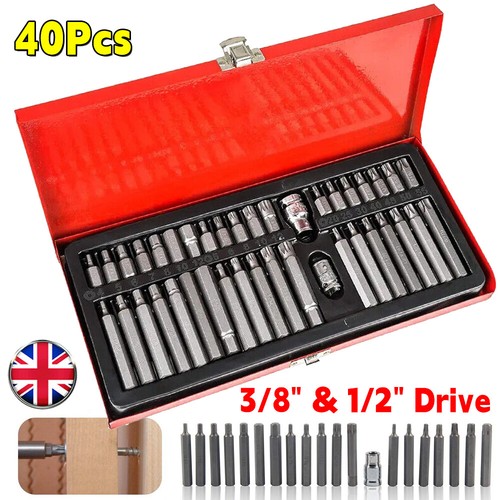 40Pcs 3/8" & 1/2" Drive Allen Key Hex Star Torx Spline Socket Bit Set ...