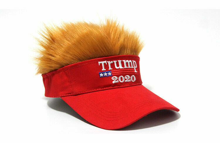 2020 President Donald TRUMP Red Trumpy Visor Hat w/Gold Hair Golf Cap ...
