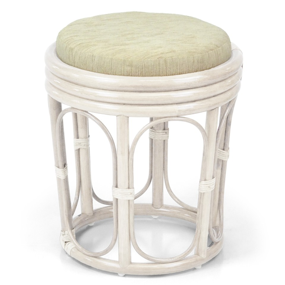 Handmade Round Stool Pier Rattan Wicker w/ Cushion Plant Stand, White ...
