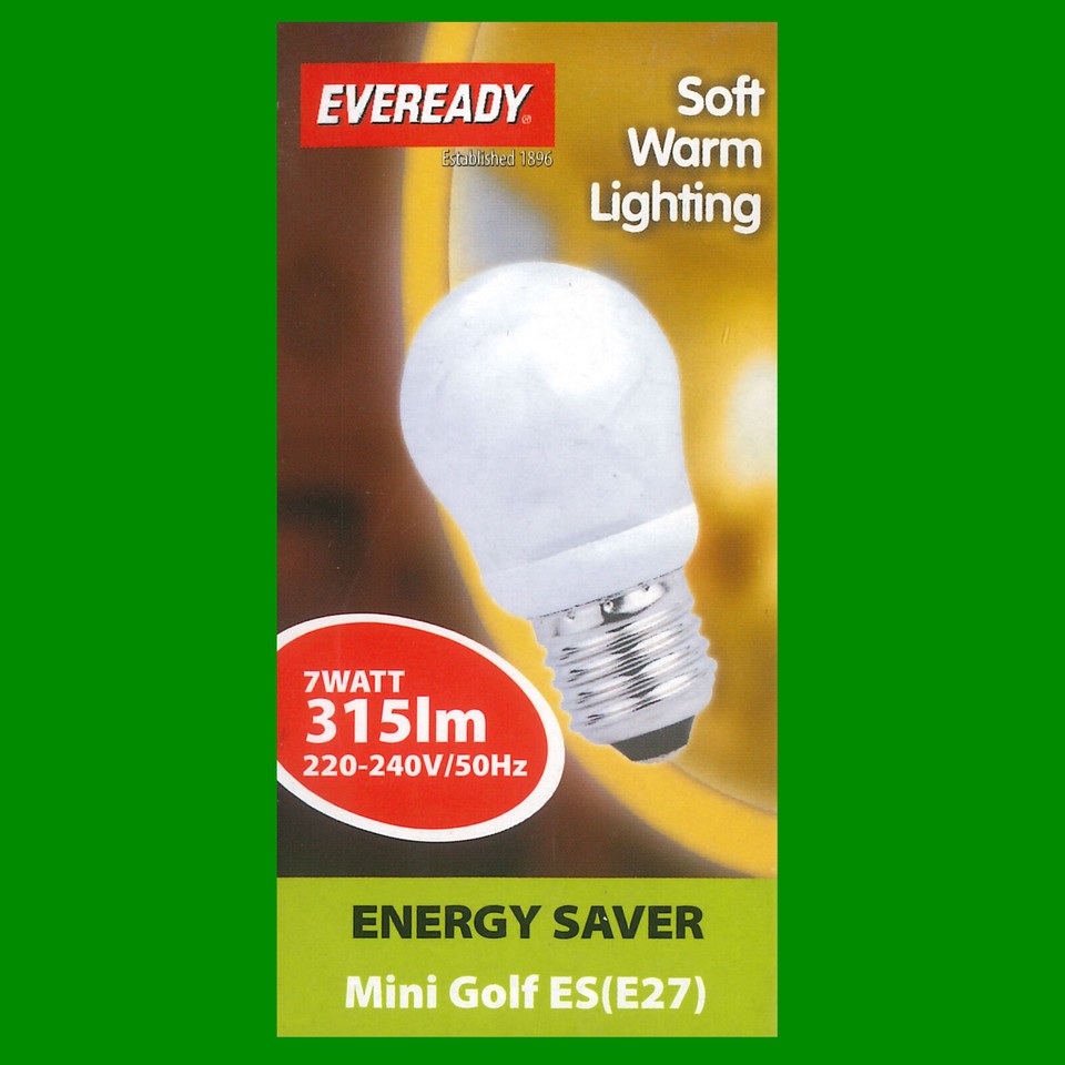2x 7W (=25W) Mini Golf Ball Round G45 CFL ES E27 Light Bulb, Edison ...