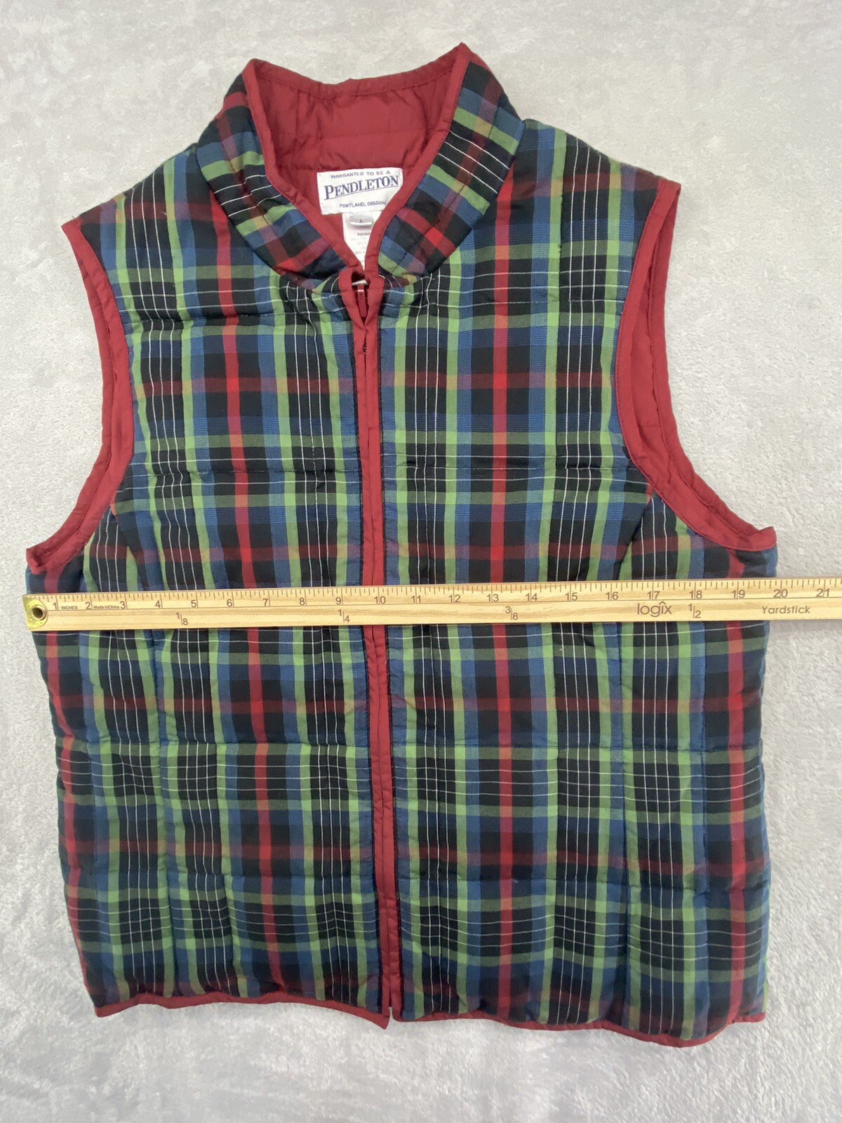 Pendleton Down Filled Quilted Vest Women’s Size Large Red Green Plaid ...