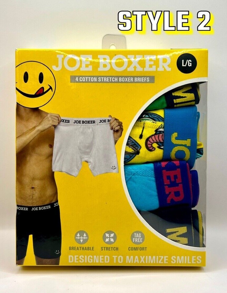 New Joe Boxer Men's 4 Pack Cotton Stretch Boxer Briefs Sizes S, M, L ...