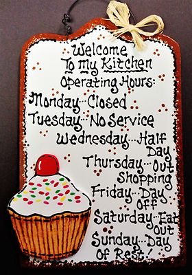 CUPCAKE OVERLAY Kitchen Operating Hours SIGN Plaque Wall Art Hanger ...