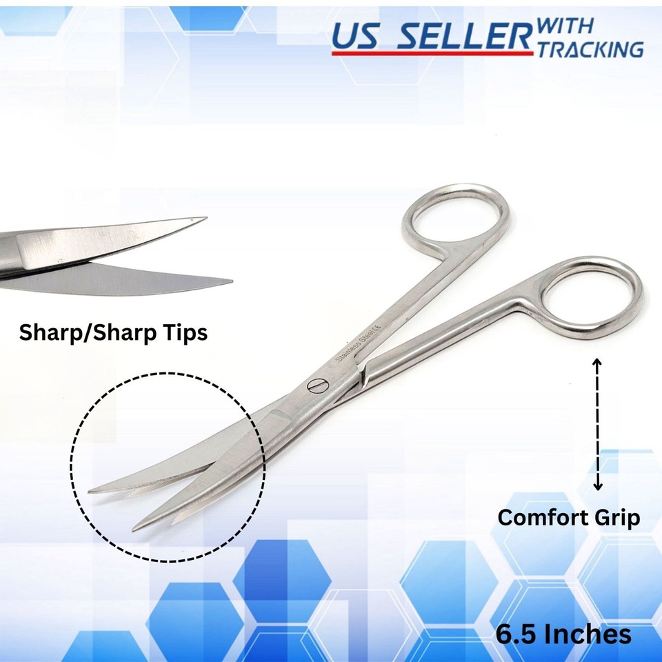 Premium Surgical Operating Medical Scissors Curved 6.5" Blunt/Sharp ...