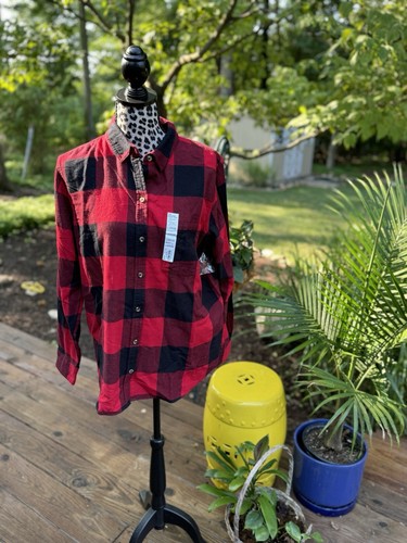 Sonoma Long Sleeve Flannel Shirt Blouses Red Black Buffalo Check Plus ...