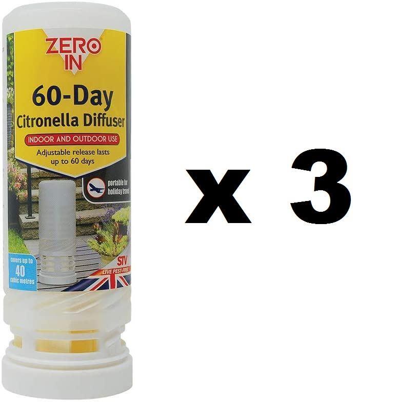 3x Zero In Citronella Diffusers Portable Fly Insect Killer Repellent 60 ...