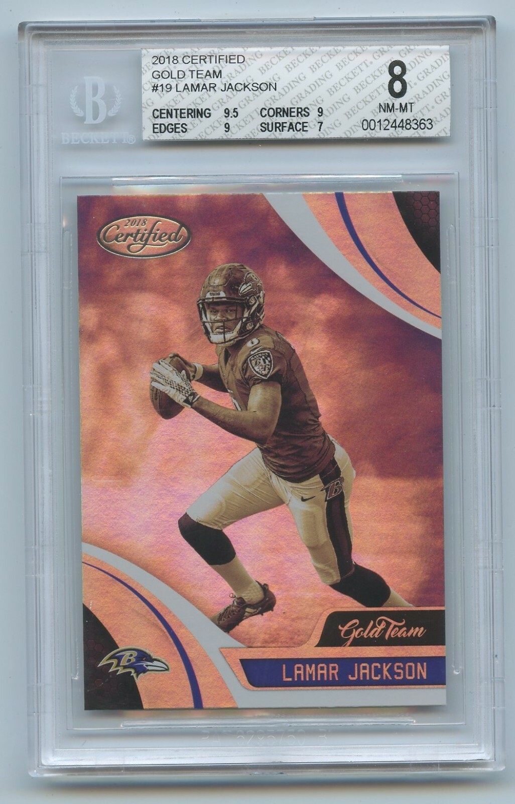 2018 Panini Certified #19 Lamar Jackson Gold Team Rookie Card BGS 8 NM ...
