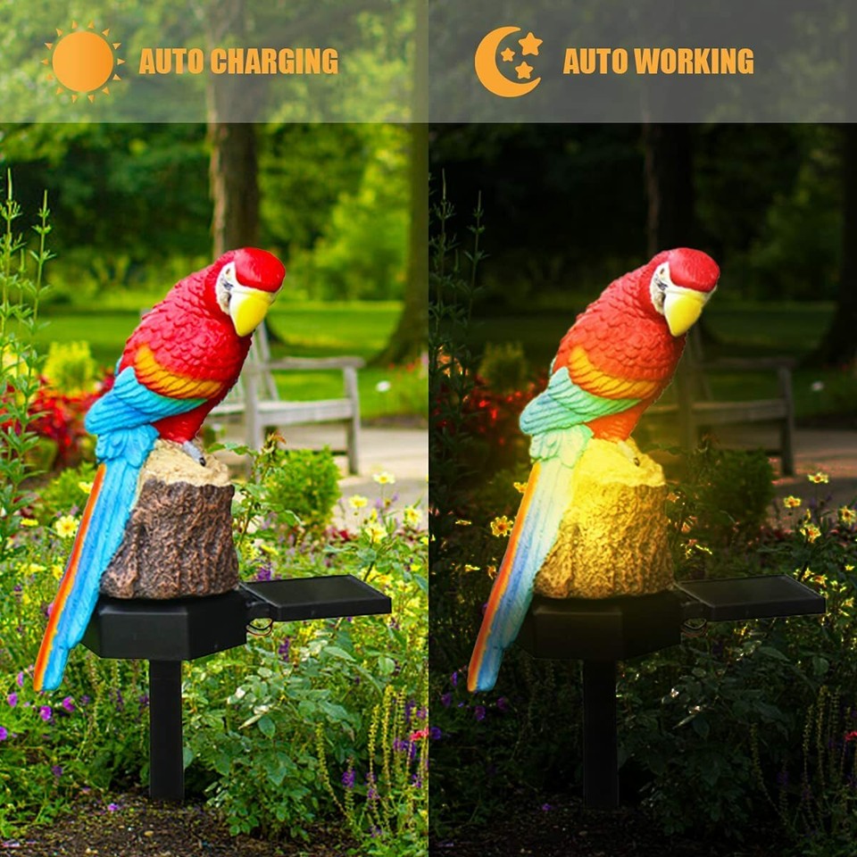 Outdoor Solar Parrot Garden Lights Stake Waterproof Walkway Patio Resin ...