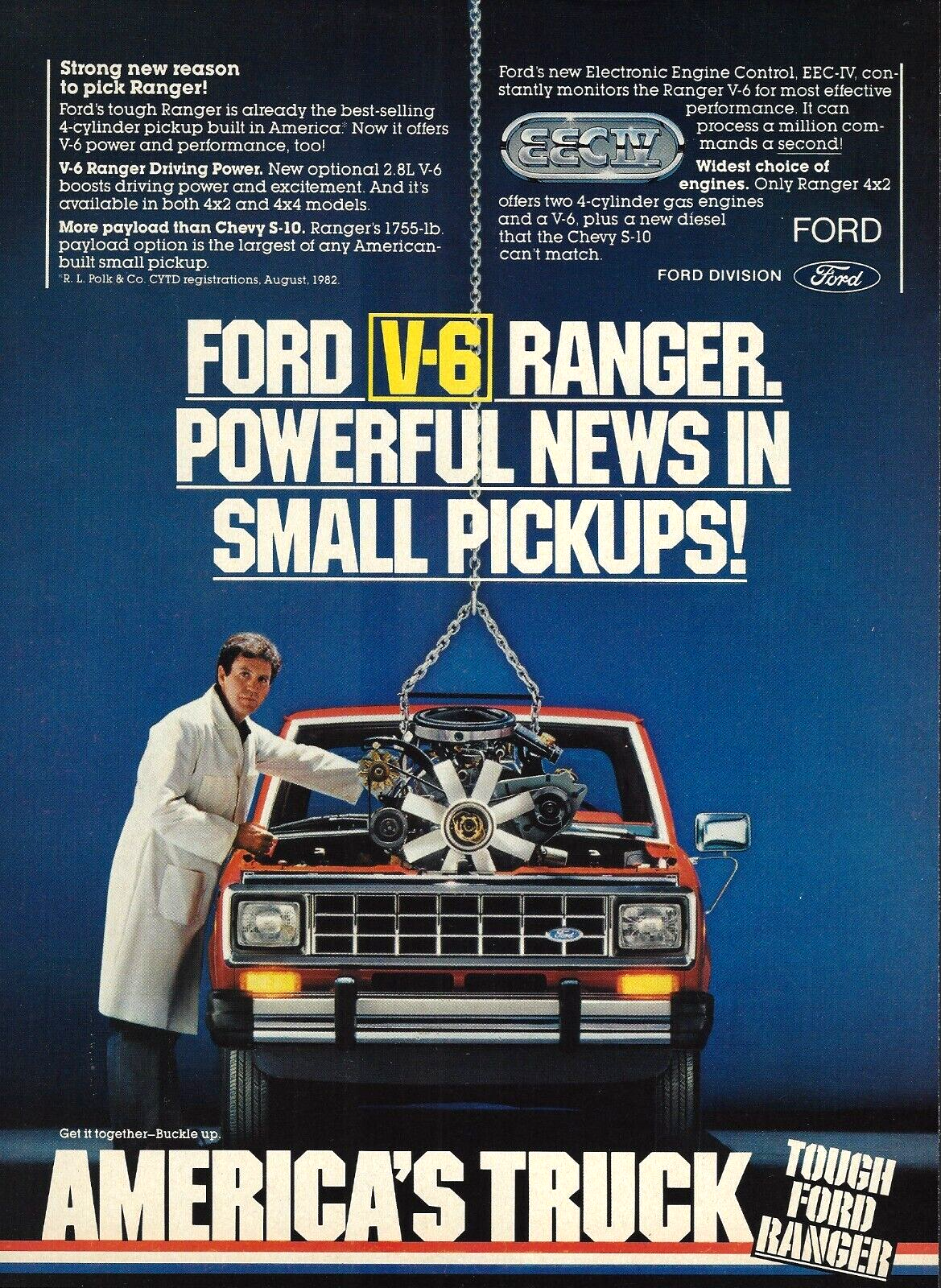 1983 Ford Ranger V6 Pickup Truck Engine vintage Print Ad 80's ...