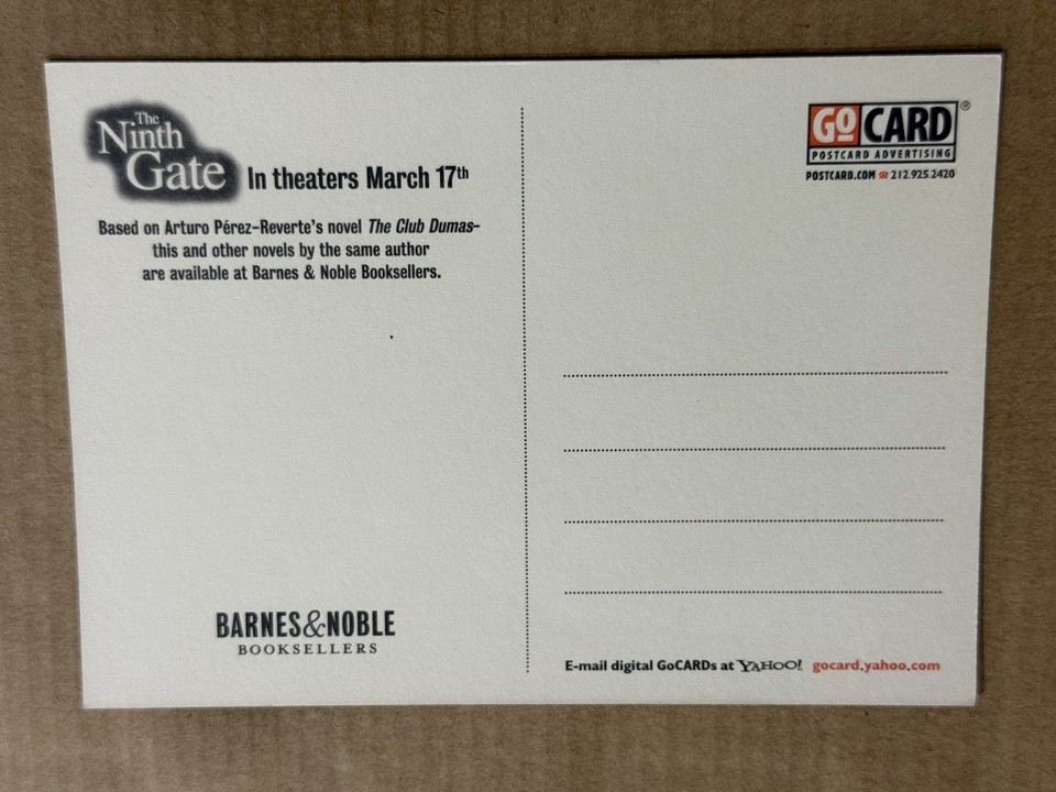 Postcard Johnny Depp The Ninth Gate Movie Advertising Roman Polanski | eBay