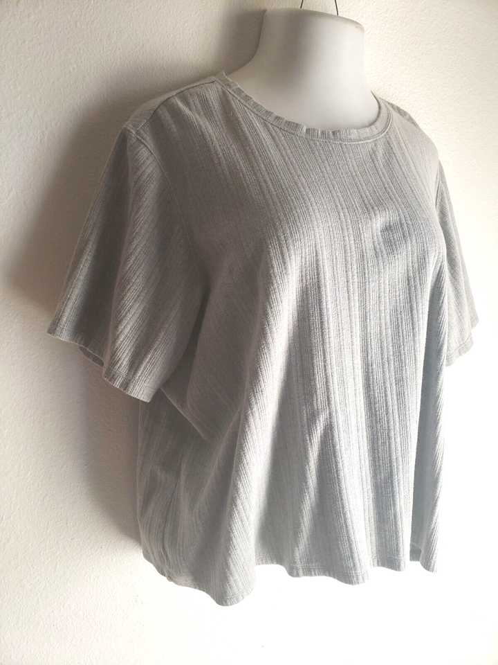 Denim & Co. Women's Plus Size 3X bust 52" Gray ribbed Top Short Sleeve ...