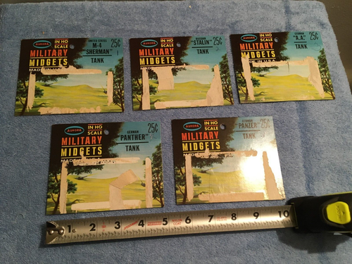 5 AURORA HO MILITARY MIDGETS TANK CARDS M-4 SHERMAN STALIN A.A. PANTHER ...
