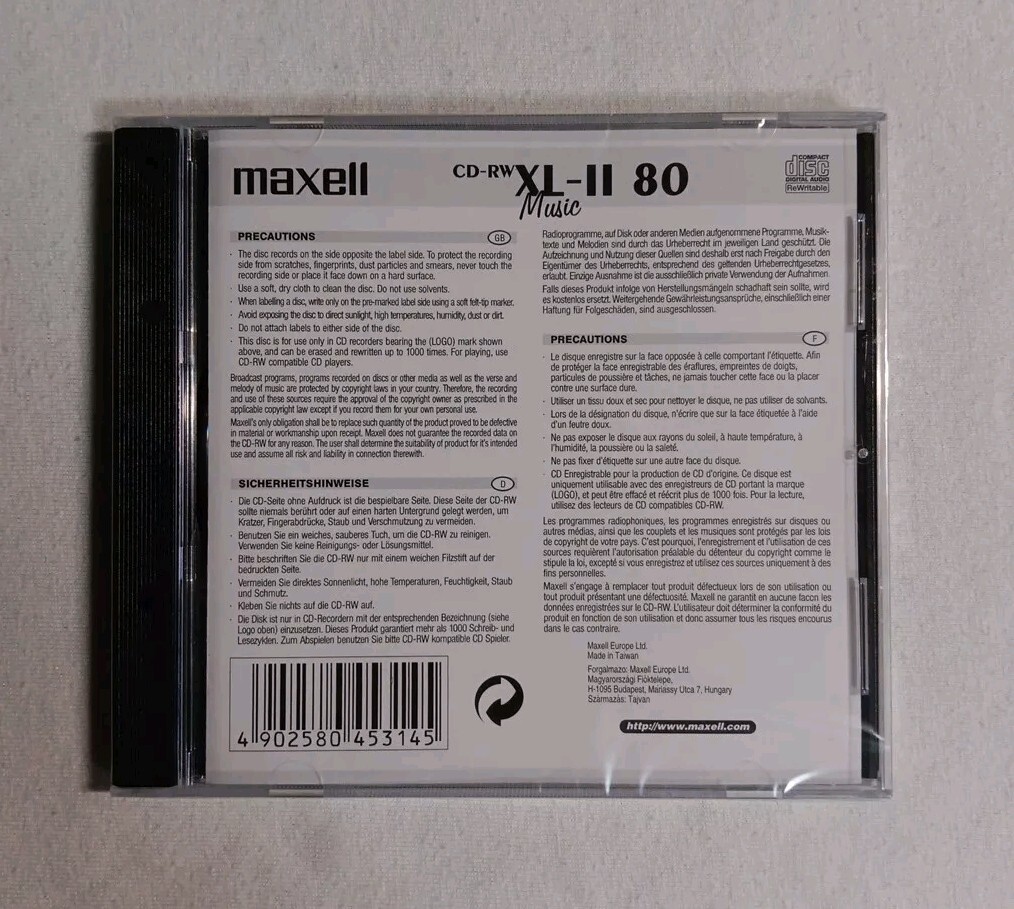 10 X Maxell Audio Cd-rw JEWEL Case Rewritable Recordable Blank Music 80 ...