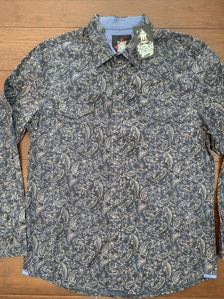 TM Exposure Mens Western Cowboy Shirt Blue Long Sleeve Pearl Style ...