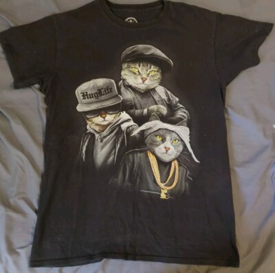 Funny "Hug Life" Cat Rappers Shirt Size Small | eBay