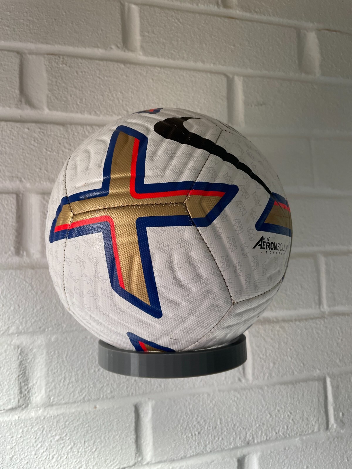 Football Wall Mount Ball Bracket Sports Showcase Display. Rd Blu Wht Gy ...