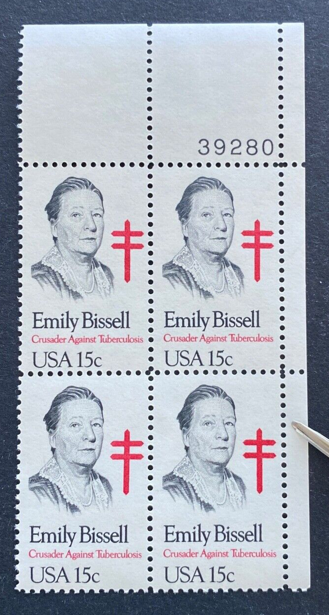 US Stamps, Scott #1823 15c 1980 Plate Block of 4 of Emily Bissell VF/XF ...